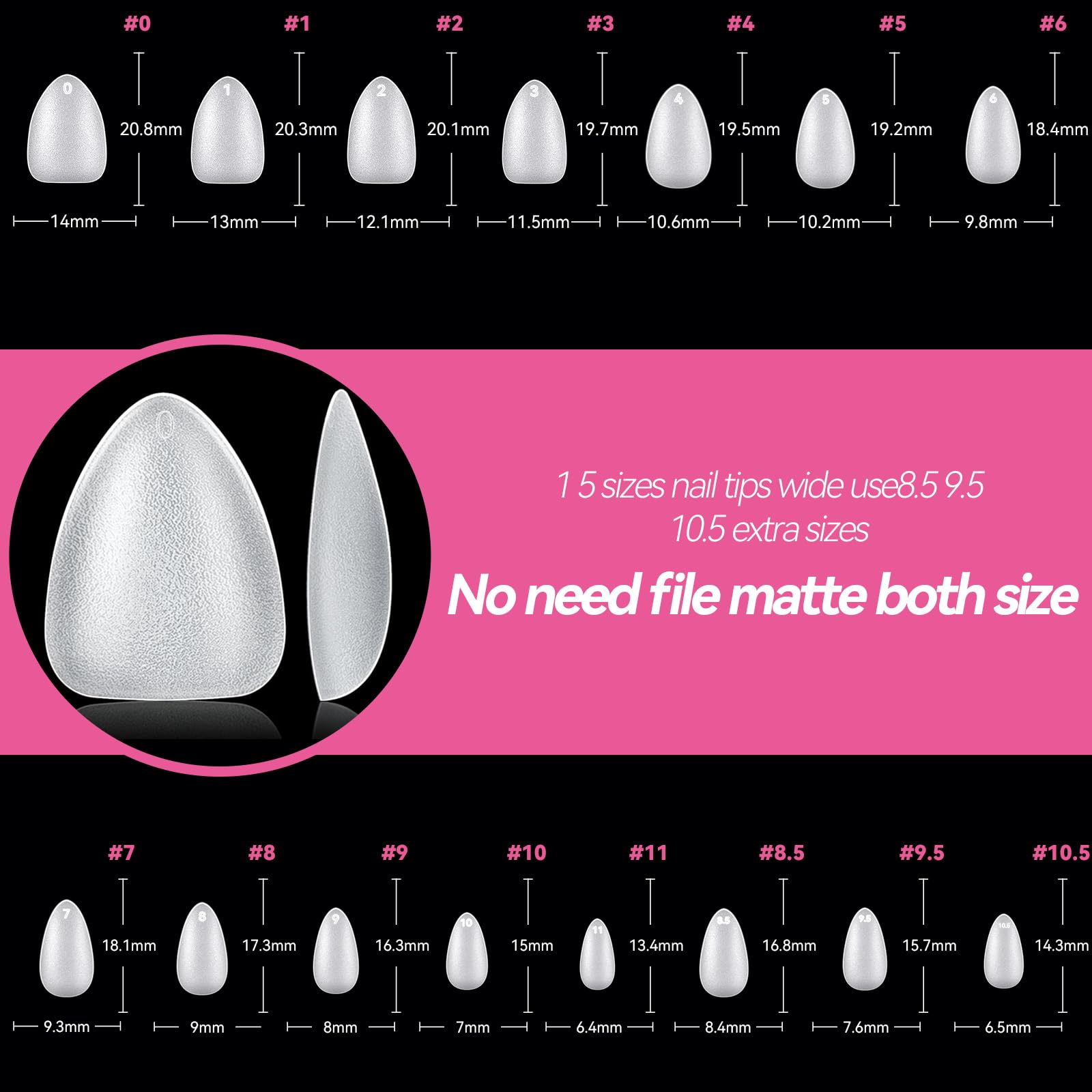 UNA GELLA Short Almond Gel Nail Tips - 360Pcs 15 Sizes Full Matte Pre-Buff Natural Look & Perfect Fit Full Cover Clear Acrylic False Gelly Nail Tips Long-Lasting Easy to Apply & Remove Ideal for DIY