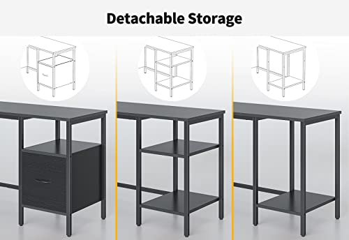 CubiCubi L Shaped Desk with Shelves, 59.1 Inch Corner Computer Desk, Home Office Gaming Writing Workstation with Large Non-Woven Drawer, Black
