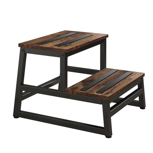 VonDream 2 Tier Step Stools for Adults with Non-Slip Stickers, Heavy Duty Bed Steps for High Beds,Kitchen Step Stool,Wide Wooden Step Stools for Kids, Step Stool for RV