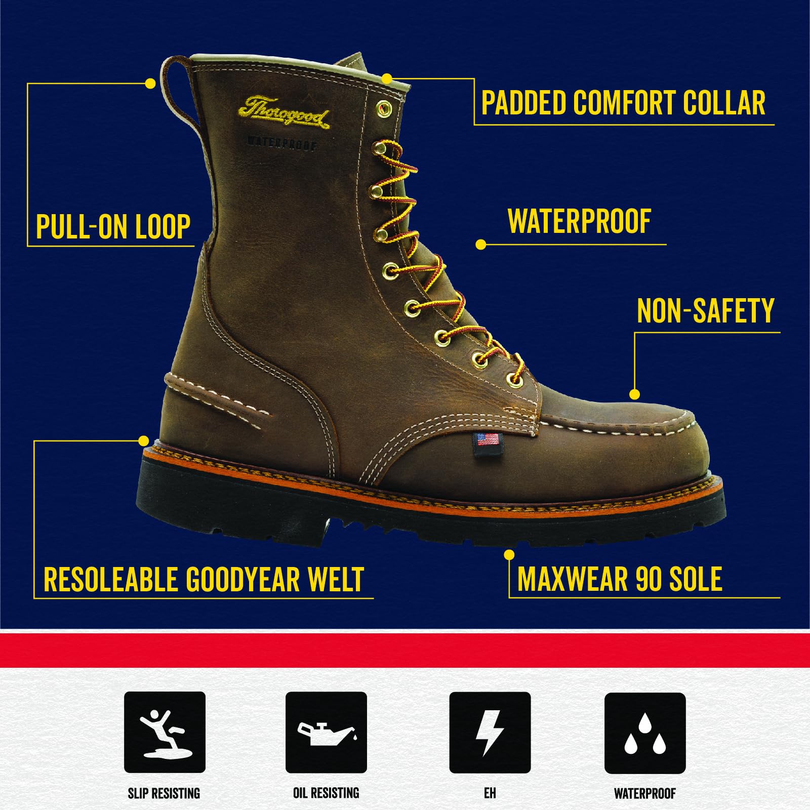 Thorogood 1957 Series 8” Waterproof Moc Toe Work Boots for Men - Soft Toe, Full-Grain Leather with Comfort Insole and Slip-Resistant Heel Outsole; EH Rated, Crazy Horse - 12 2E US