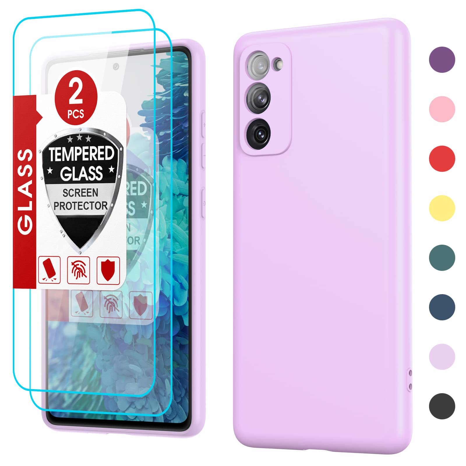 LeYi for Galaxy S20 FE Case, Phone Case Samsung S20 FE 5G with [2 Pack] Tempered Glass Screen Protector for Women Men, Liquid Silicone Soft Microfiber Liner Cover Case for Galaxy S20 FE, Purple