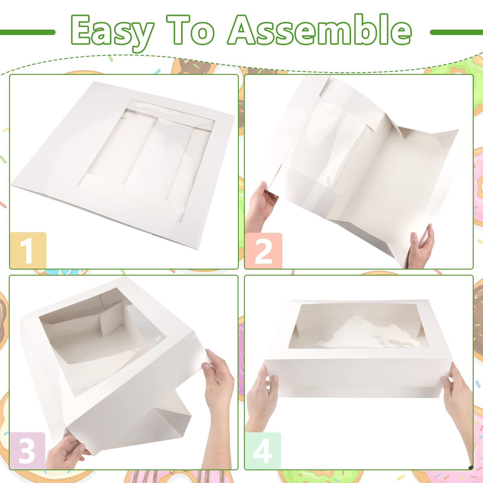 Gersoniel Cake Box Paperboard Window Bakery Box Large Pastry Baking Rectangle Cardboard Treat Boxes with Window Bakery Take out Containers for Cookie Cupcake Pie 19 x 14 x 4 Inch (White,20 Pack)