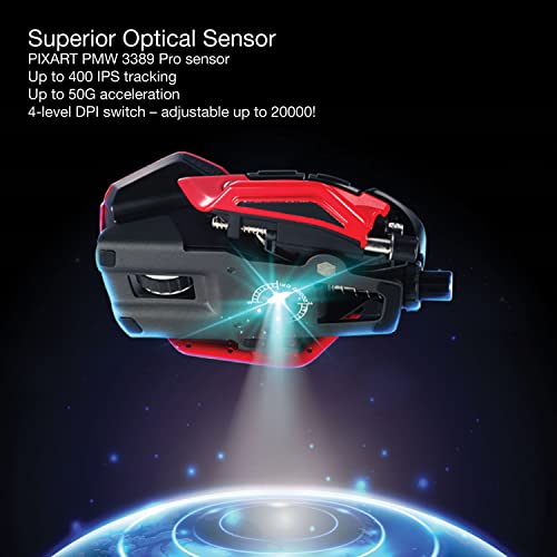 Mad Catz R.A.T. 8+ ADV Fully Adjustable Wired Gaming Mouse - Metal Base - 20000 DPI - 11 Programmable Buttons -4 User Profiles Stored Directly โ Customize RGB LED- Tunable Weight System - Red