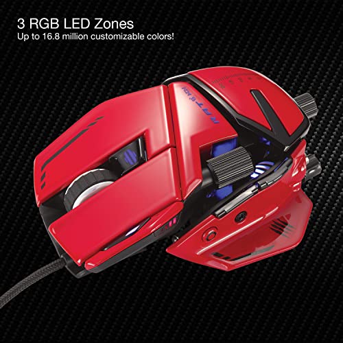 Mad Catz R.A.T. 8+ ADV Fully Adjustable Wired Gaming Mouse - Metal Base - 20000 DPI - 11 Programmable Buttons -4 User Profiles Stored Directly โ Customize RGB LED- Tunable Weight System - Red