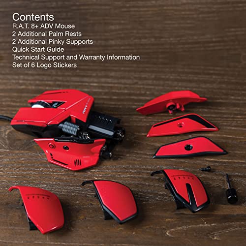 Mad Catz R.A.T. 8+ ADV Fully Adjustable Wired Gaming Mouse - Metal Base - 20000 DPI - 11 Programmable Buttons -4 User Profiles Stored Directly โ Customize RGB LED- Tunable Weight System - Red