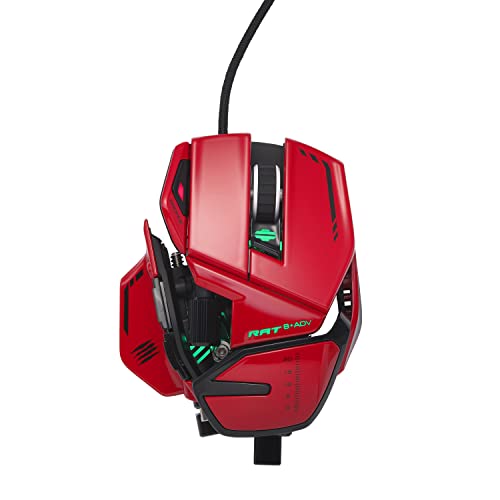 Mad Catz R.A.T. 8+ ADV Fully Adjustable Wired Gaming Mouse - Metal Base - 20000 DPI - 11 Programmable Buttons -4 User Profiles Stored Directly â Customize RGB LED- Tunable Weight System - Red