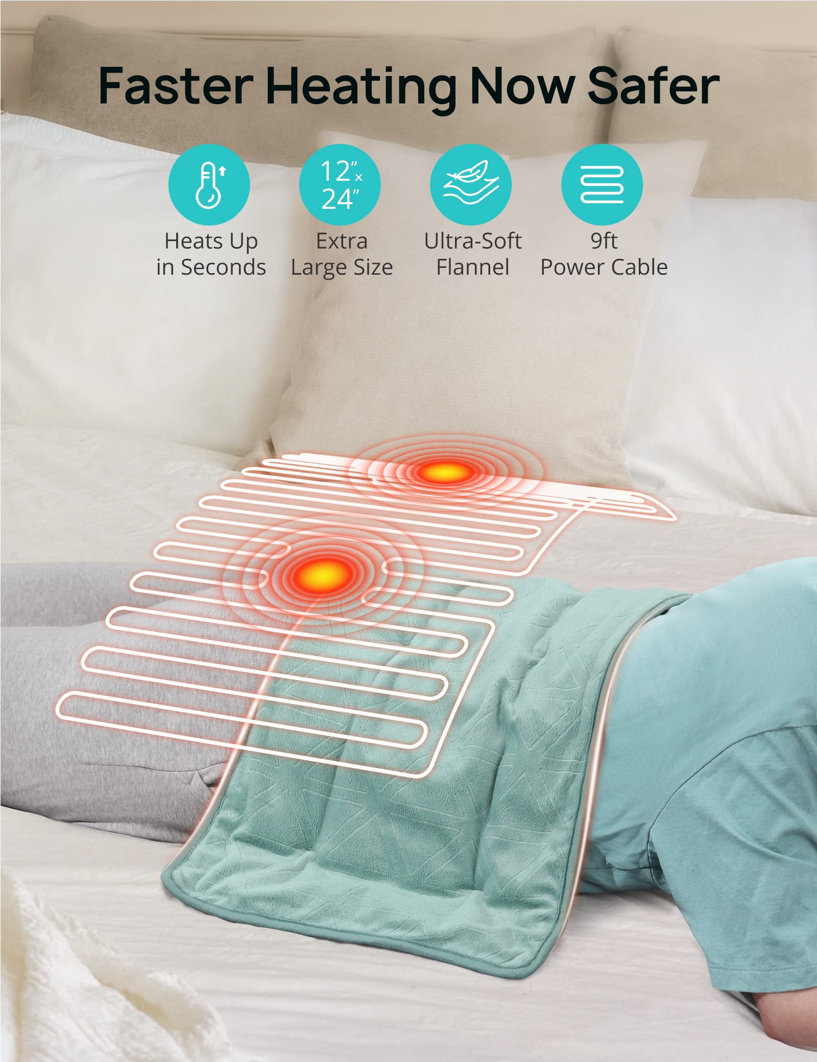 EVAJOY Weighted Heating Pad with 2 Massager, XL 12 x 24'' Electric Massaging Heating Pad for Back Pain Relief, 3 Heat Levels, 6 Vibration Massage Settings, 18 Relaxing Combinations (12 x 24'') Green