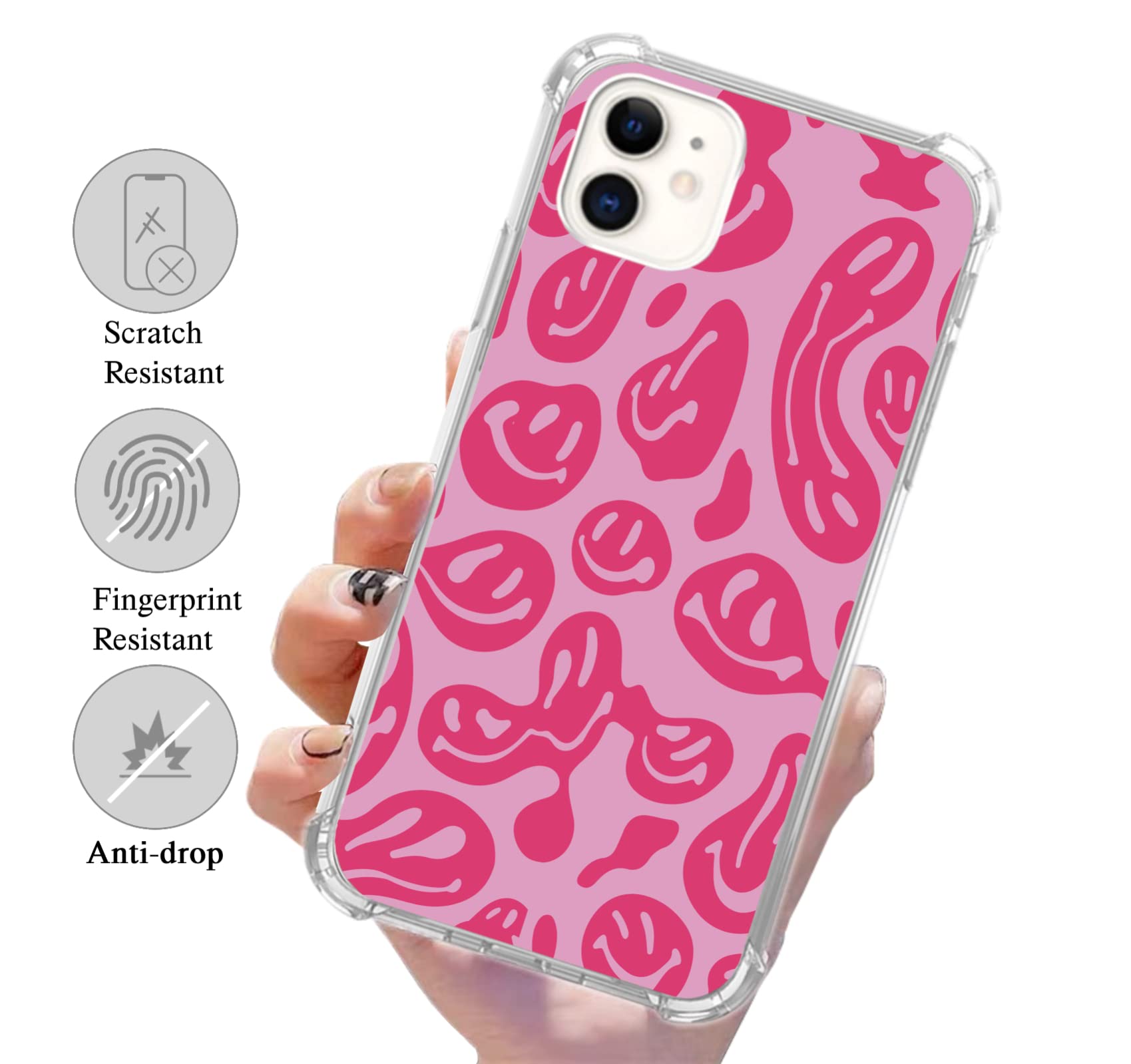 Ospavbinez Aesthetic Pink Trippy Smile Face Case Compatible with iPhone 11, Retro Vintage Hippie Melting Smile Face Case for iPhone 11 for Teens Men and Women, Cool TPU Bumper Phone Case Cover