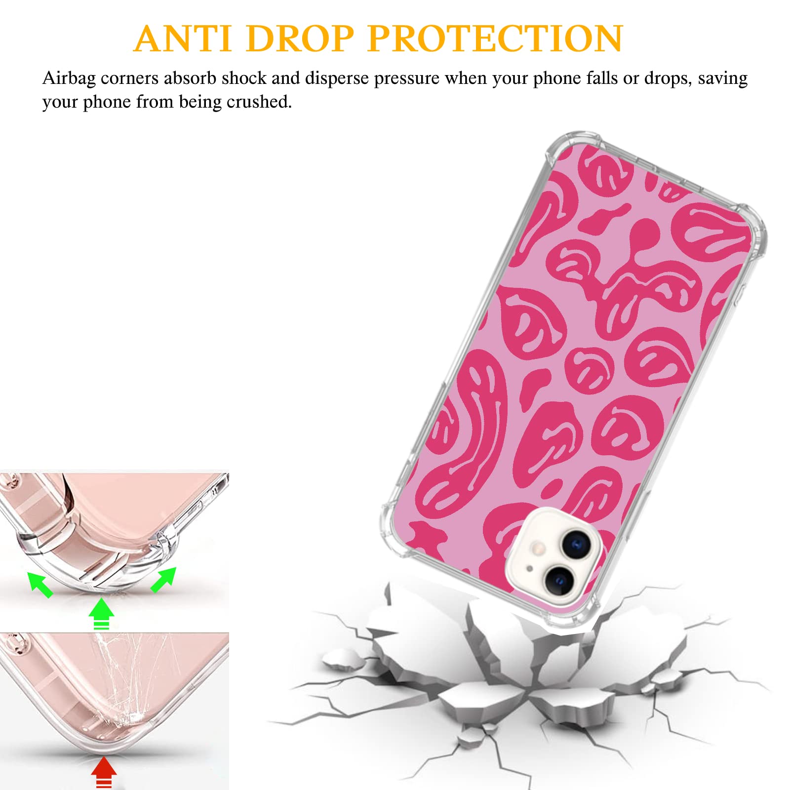 Ospavbinez Aesthetic Pink Trippy Smile Face Case Compatible with iPhone 11, Retro Vintage Hippie Melting Smile Face Case for iPhone 11 for Teens Men and Women, Cool TPU Bumper Phone Case Cover