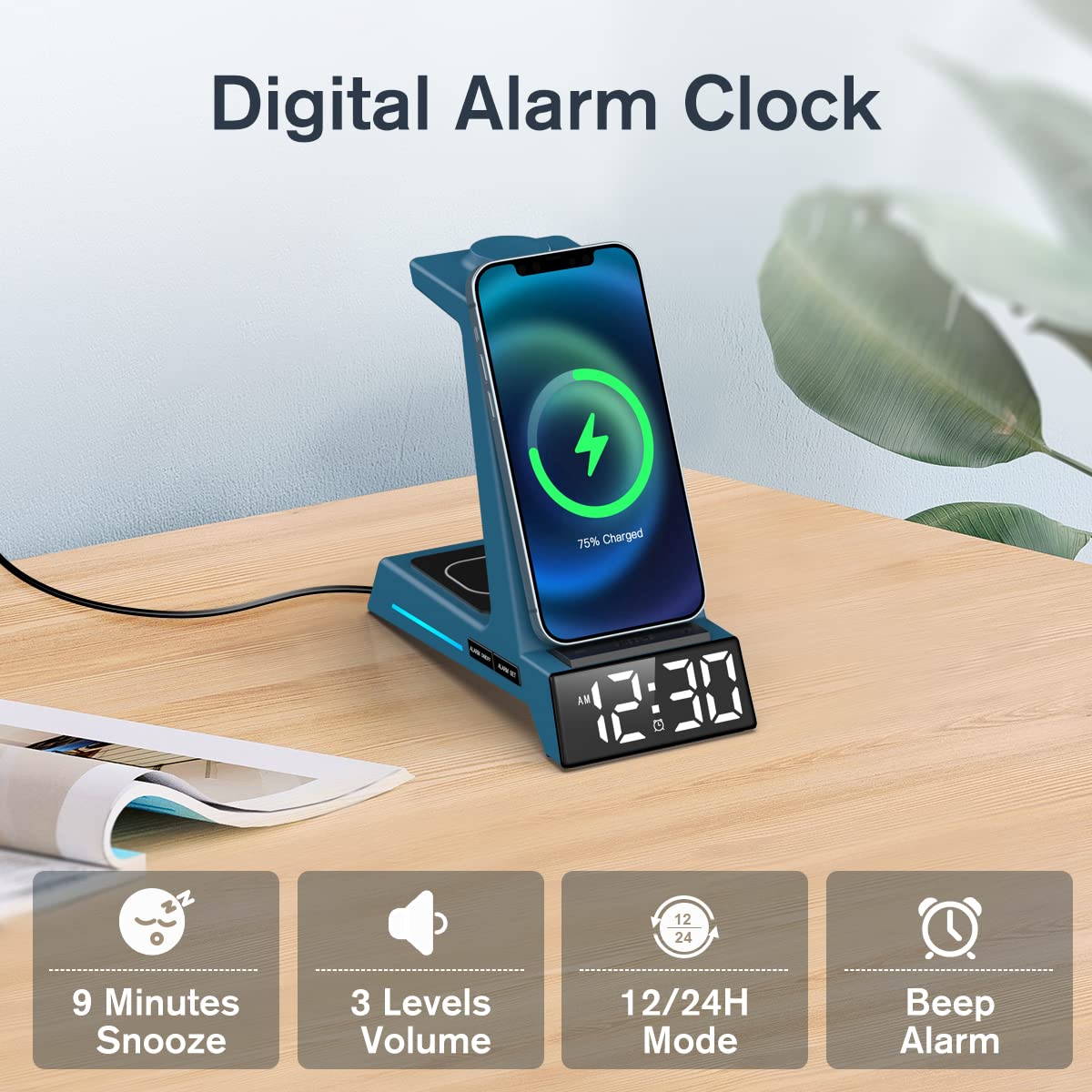 ANJANK Wireless Charging Station for Multiple Devices Apple, 3 in 1 Wireless Charger Stand with Alarm Clock, Charging Dock for iwatch/AirPods/iPhone 14/13/12/11/Pro/Max/XR/XS/8 Plus/Samsung Phone