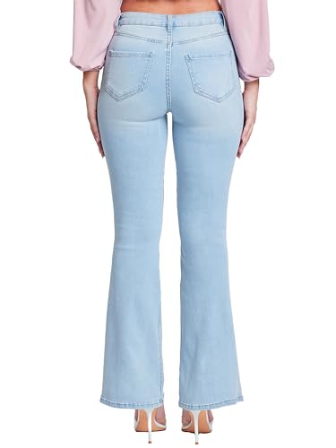 YMI Junior Women's Classic High Waisted Bell Bottom Denim Jeans (Light Blue,3)