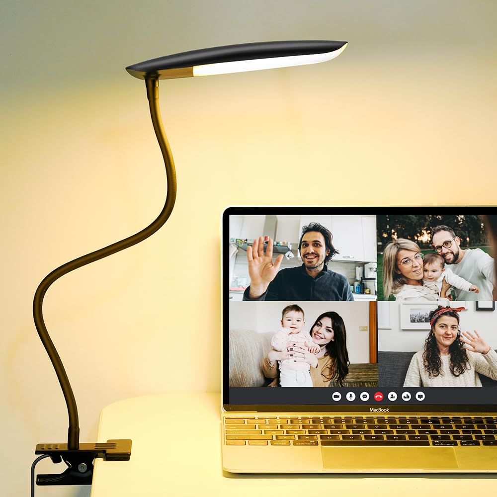 LiFMIRA Clip on Lamp USB Reading Light 3 Color Modes 3000-6000K and 10 Brightness 8W 40 LED Flexible Gooseneck Desk Light Clip on Lamp for Desk Eye Caring Bed Lamp for Headboard (No Plug)