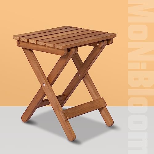 MoNiBloom Wood Folding Step Stool, Portable Foldable Household Stool Seat for Bathroom, Living Room, Garden, Brown