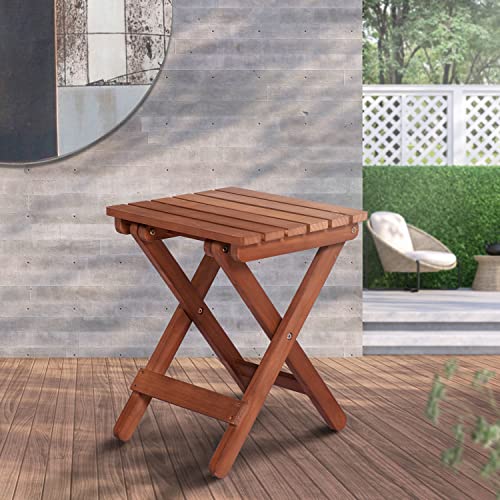 MoNiBloom Wood Folding Step Stool, Portable Foldable Household Stool Seat for Bathroom, Living Room, Garden, Brown