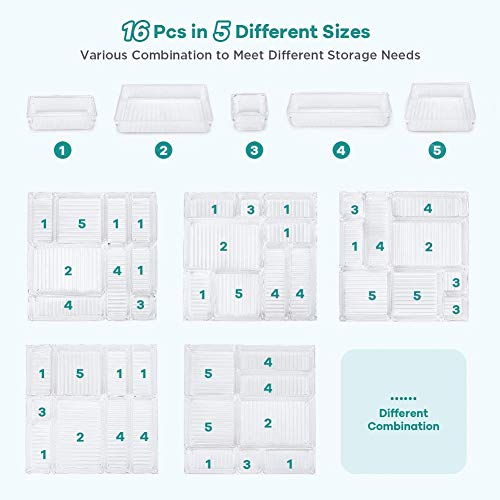 Kootek 16 Pcs Desk Drawer Organizer and 2 Tier Adjustable Lazy Susan Turntable Non-Skid Kitchen Cabinet Organizer