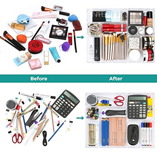 Kootek 16 Pcs Desk Drawer Organizer and 2 Tier Adjustable Lazy Susan Turntable Non-Skid Kitchen Cabinet Organizer