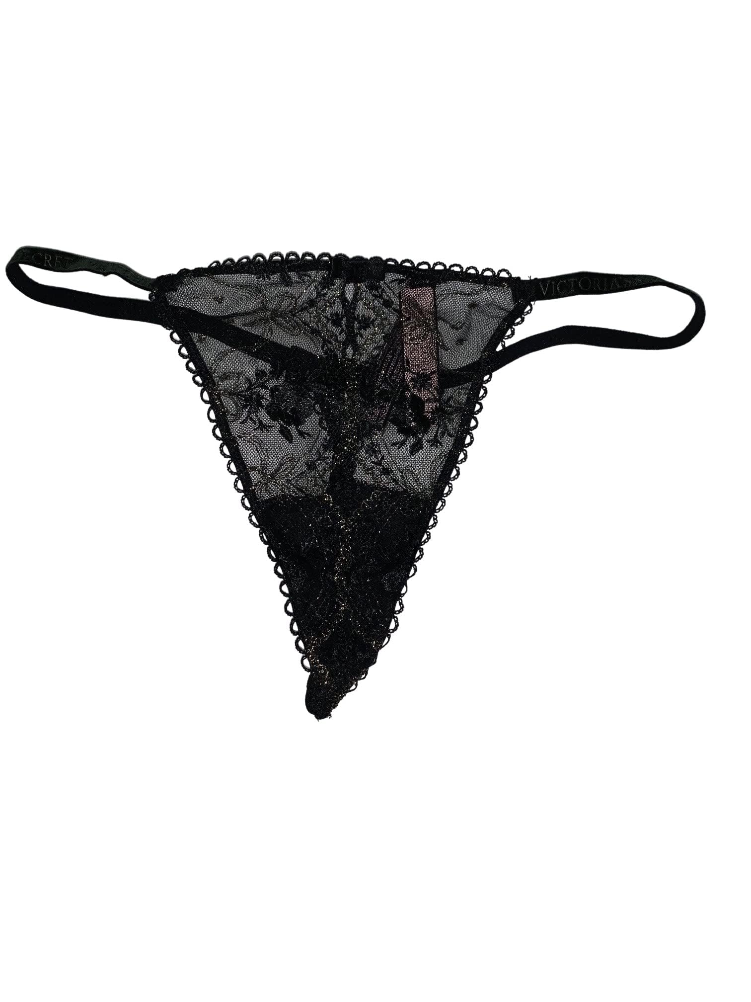 Victoria's Secret Very Sexy Rose and Bows V-String Panty Color Black New (X-Small)