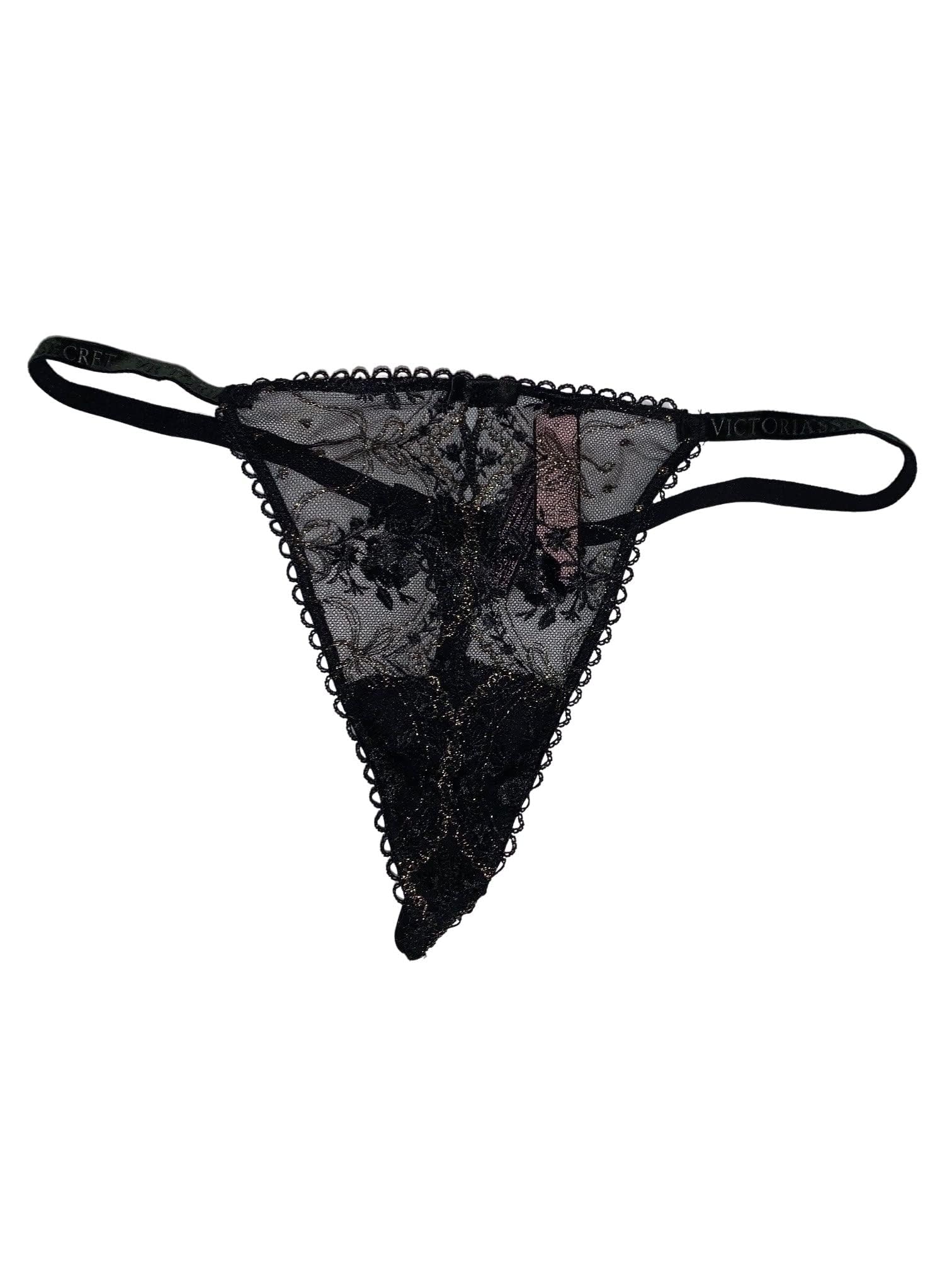 Victoria's Secret Very Sexy Rose and Bows V-String Panty Color Black New (X-Small)