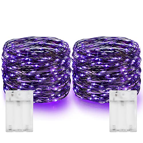 Dazzle Bright Fairy String Lights, Total 40FT 120LED Copper Wire Battery Operated Waterproof Lights, Halloween Decorations for Indoor Home Outdoor Garden Patio Party Decor (Purple, 2)