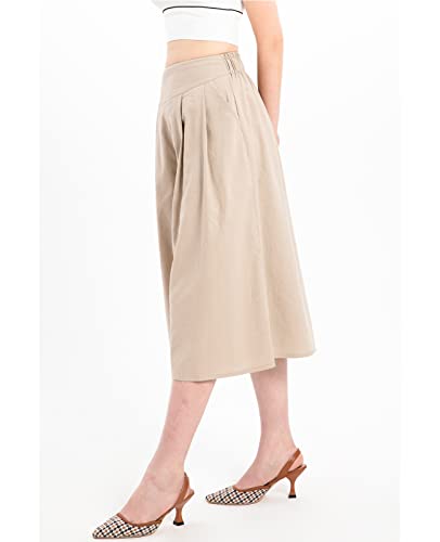 Lisskolo Linen Pants for Women Cropped Wide Leg Elastic Waist Casual Culottes Pants with Pockets Khaki XL