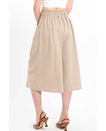 Lisskolo Linen Pants for Women Cropped Wide Leg Elastic Waist Casual Culottes Pants with Pockets Khaki XL