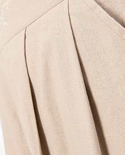 Lisskolo Linen Pants for Women Cropped Wide Leg Elastic Waist Casual Culottes Pants with Pockets Khaki XL