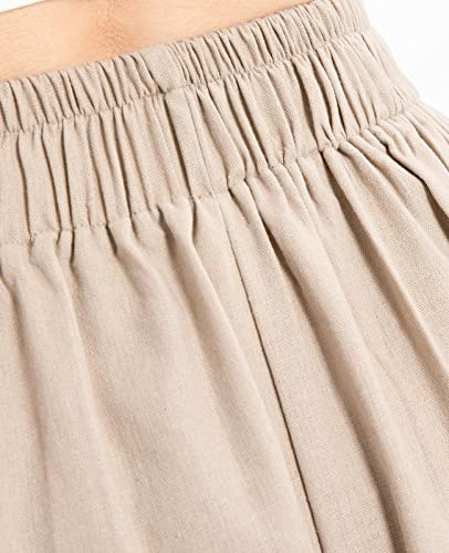 Lisskolo Linen Pants for Women Cropped Wide Leg Elastic Waist Casual Culottes Pants with Pockets Khaki XL