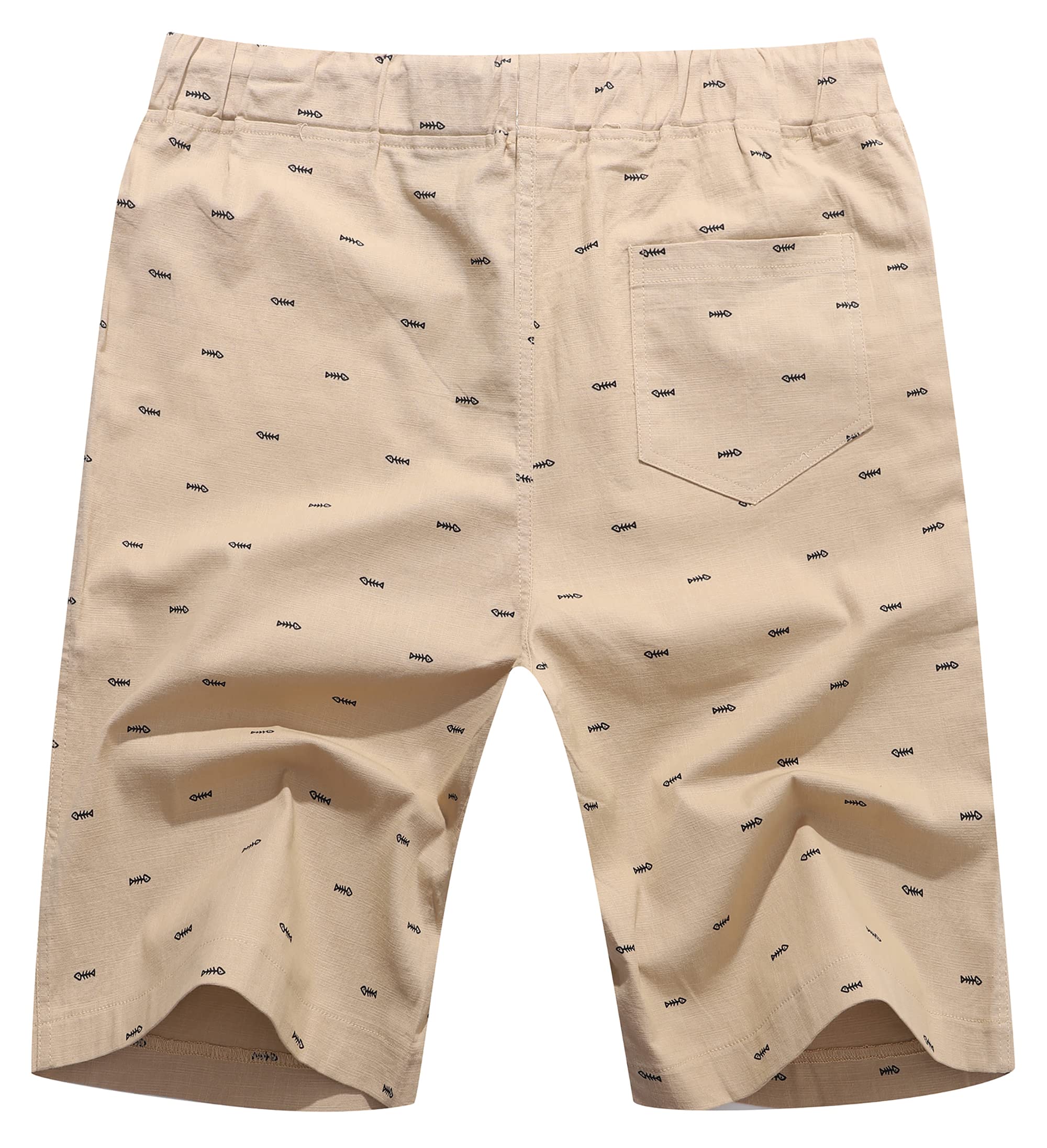 YUANYI Men's Linen Casual Classic Fit Short Summer Beach Shorts with Elastic Waist and Pockets Khaki Fish Bone 2XL