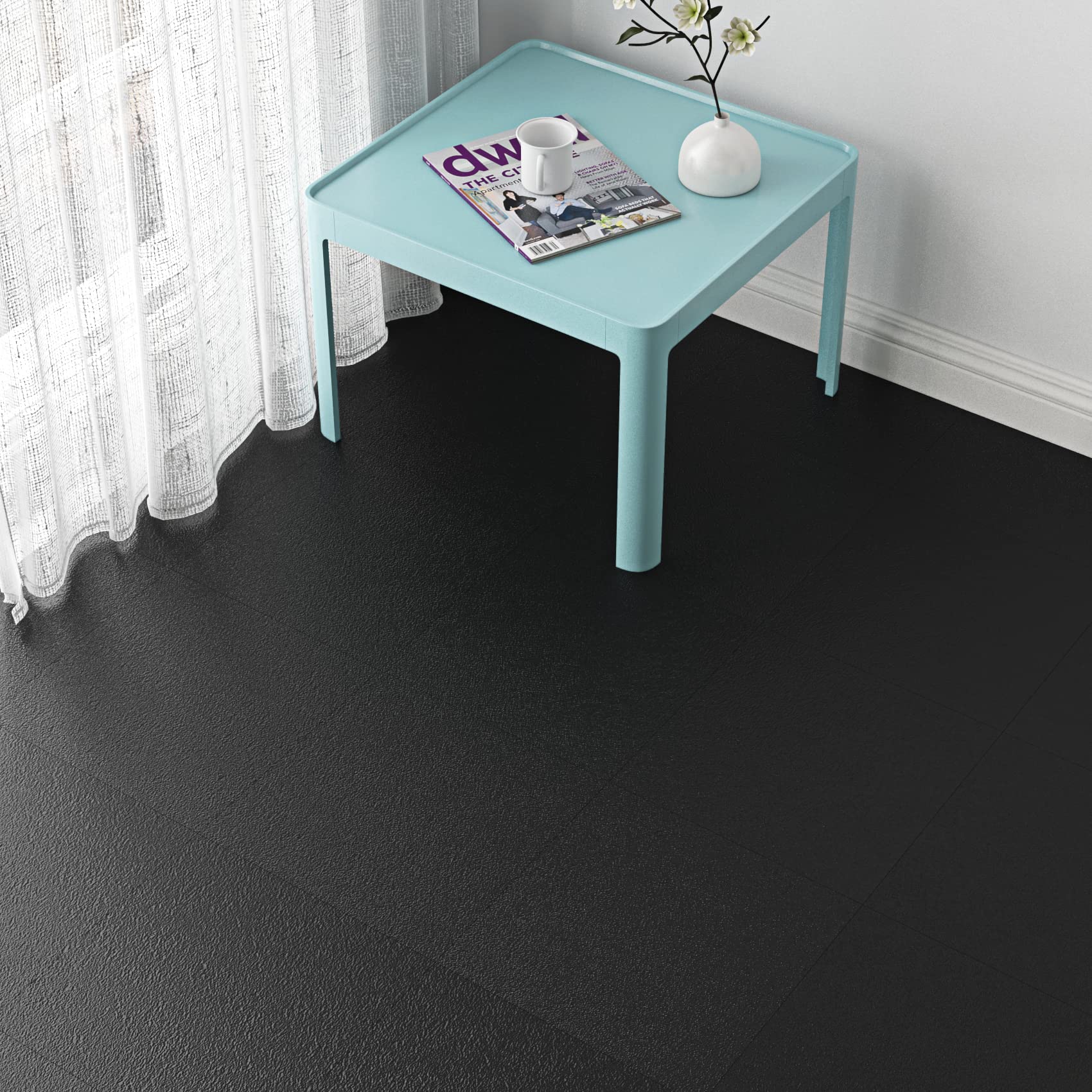 FunStick Black Peel and Stick Floor Tile for Bathroom Waterproof Vinyl Flooring Peel and Stick on Flooring Tiles Removable Sticky Tiles for Floor Kitchen Bedroom Black Laminate Flooring 12x12In 5 Pack