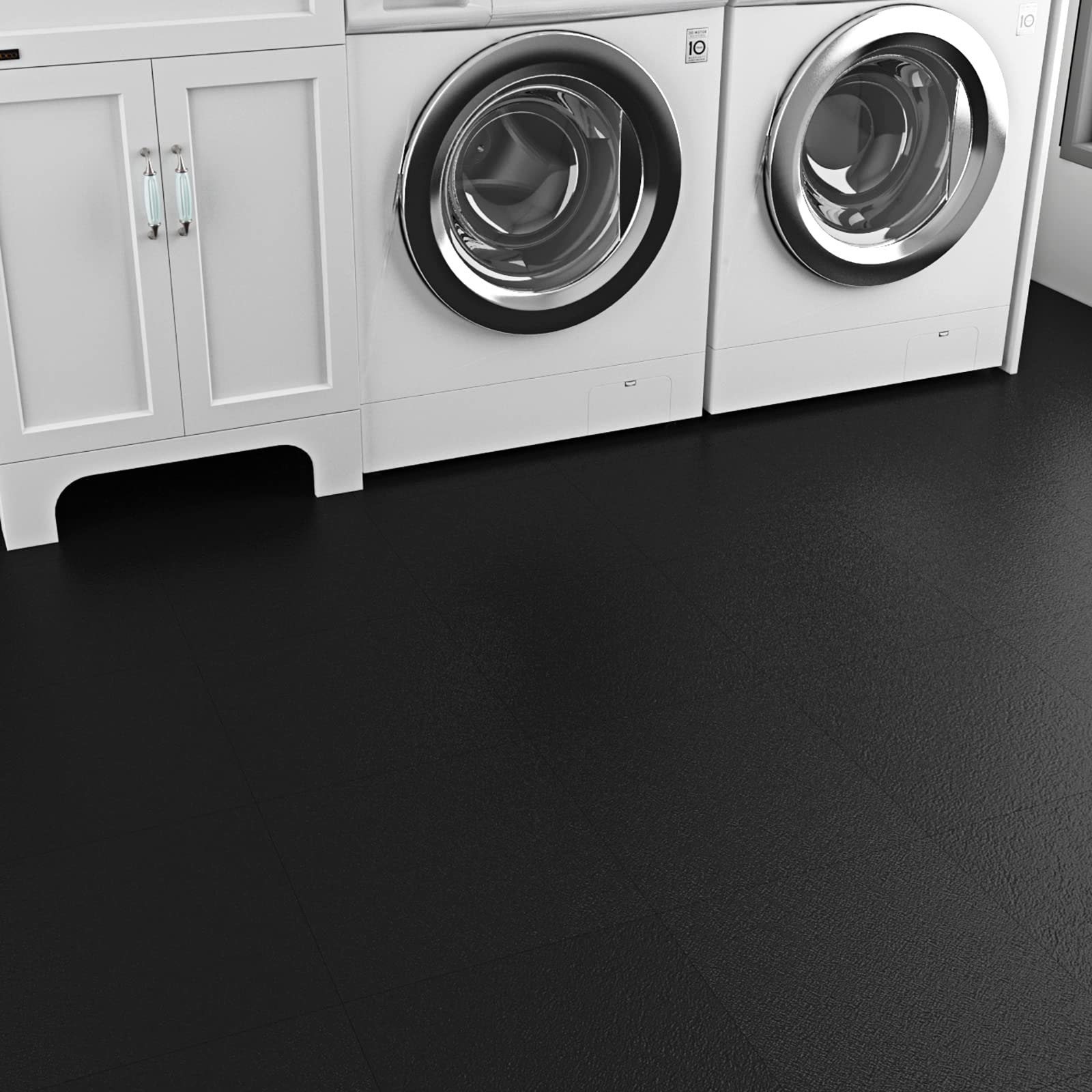FunStick Black Peel and Stick Floor Tile for Bathroom Waterproof Vinyl Flooring Peel and Stick on Flooring Tiles Removable Sticky Tiles for Floor Kitchen Bedroom Black Laminate Flooring 12x12In 5 Pack
