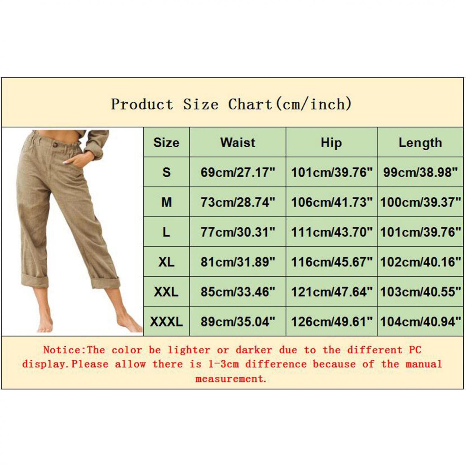 Leirke Womens Linen Buttons Cropped Pants High Elastic Waist with Pockets for Summer Casual Work Crop Pants Stretch Capris(White,XX-Large)