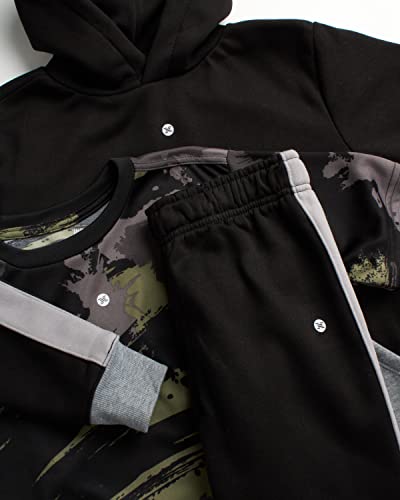 RBX Boys' Active Sweatsuit Set - 3 Piece Fleece Zip Up Hoodie, Athletic T-Shirt, and Jogger Sweatpants for Boys (Sizes: 8-12), Size 10, Black