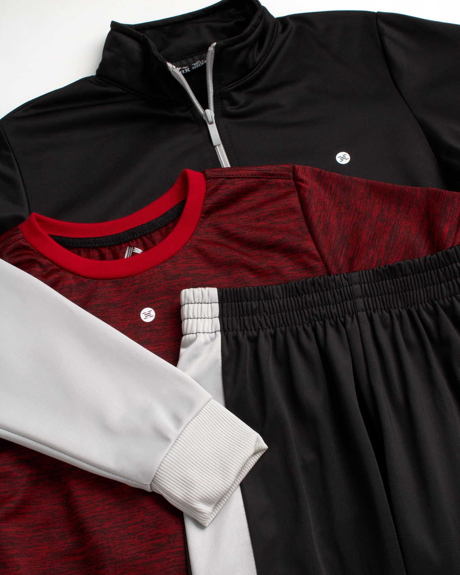 RBX Boys' Jogger Set - 3 Piece Tricot Sweatshirt, Sweatpants, and T-Shirt Tracksuit (8-12), Size 8, Black Red Space Dye