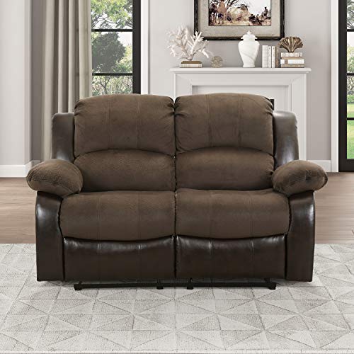 Lexicon Humphreys Loveseat Recliner - Soft Faux Leather Double Reclining Sofa, Manual Pull Tab, Wall Hugger, High-Density Foam, Solid Wood Frame, Easy Assembly, 62.5"W, Living Room, RV - Brown Shades