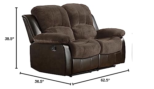 Lexicon Humphreys Loveseat Recliner - Soft Faux Leather Double Reclining Sofa, Manual Pull Tab, Wall Hugger, High-Density Foam, Solid Wood Frame, Easy Assembly, 62.5"W, Living Room, RV - Brown Shades