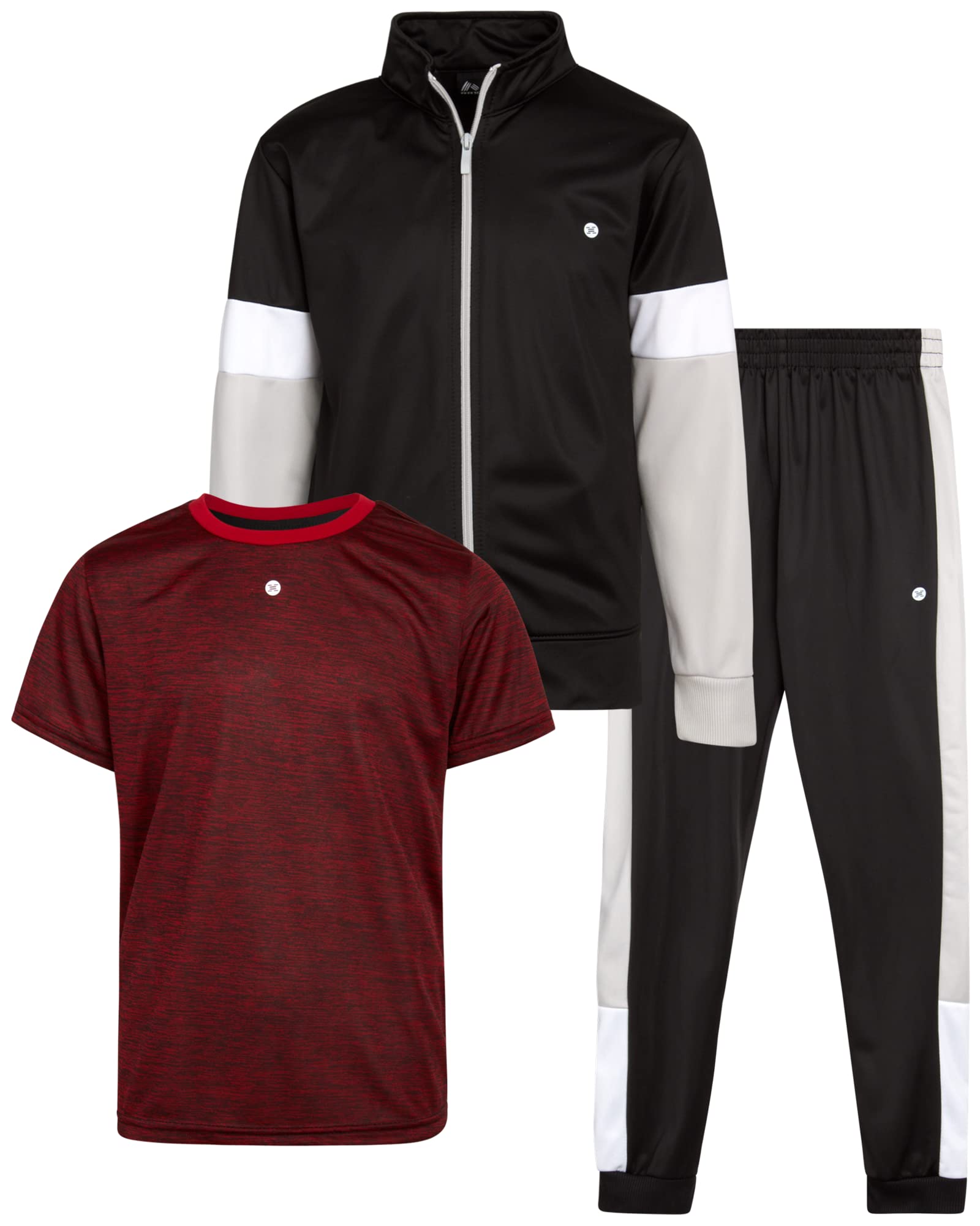 RBX Boys' Jogger Set - 3 Piece Tricot Sweatshirt, Sweatpants, and T-Shirt Tracksuit (8-12), Size 8, Black Red Space Dye