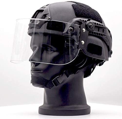 Hunting Explorer Airsoft MICH 2000 ACH Tactical Helmet with Clear Visor NVG Mount and Side Rail, Black, 11.81 x 11.34 x 7.09inch