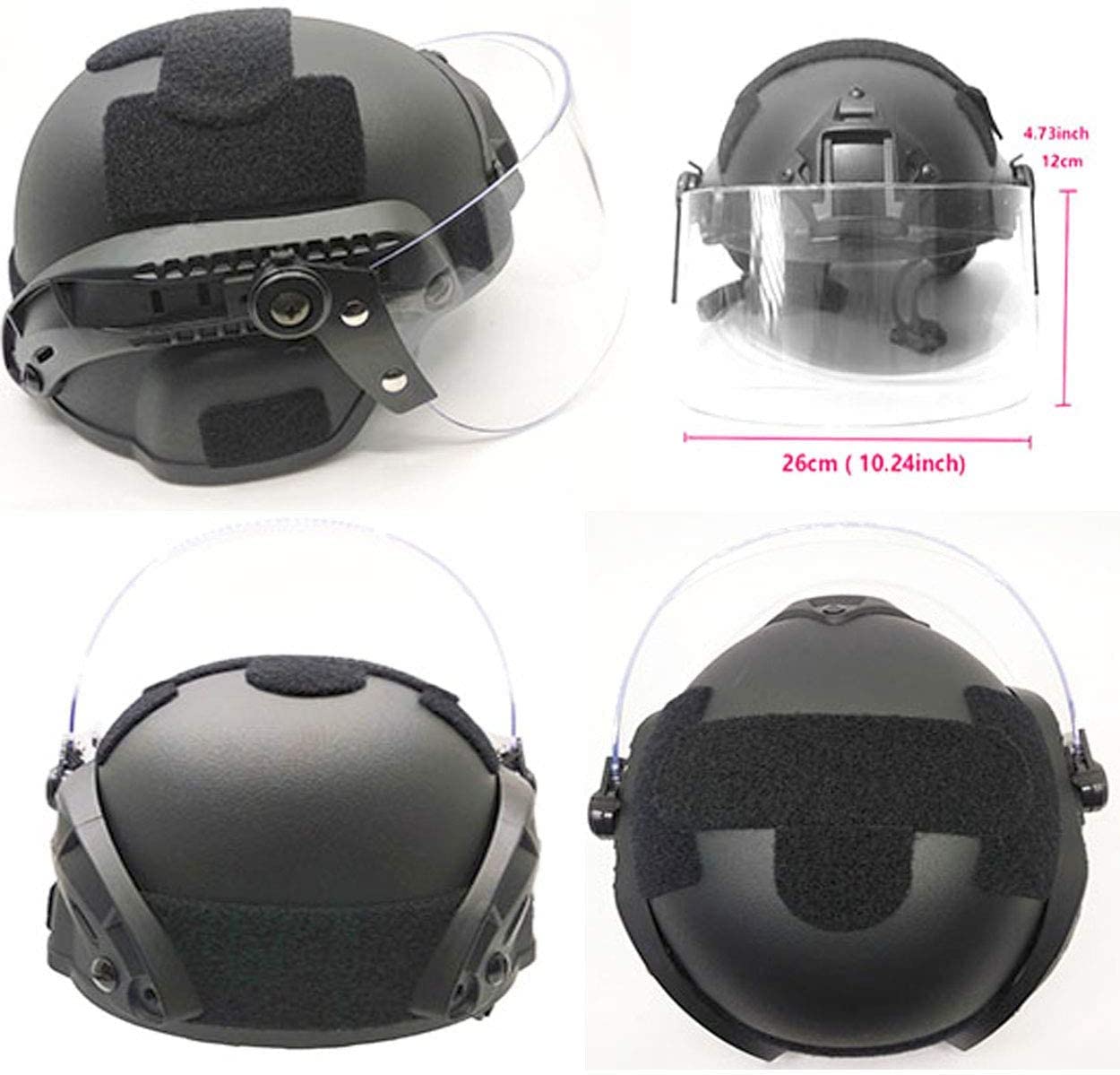 Hunting Explorer Airsoft MICH 2000 ACH Tactical Helmet with Clear Visor NVG Mount and Side Rail, Black, 11.81 x 11.34 x 7.09inch