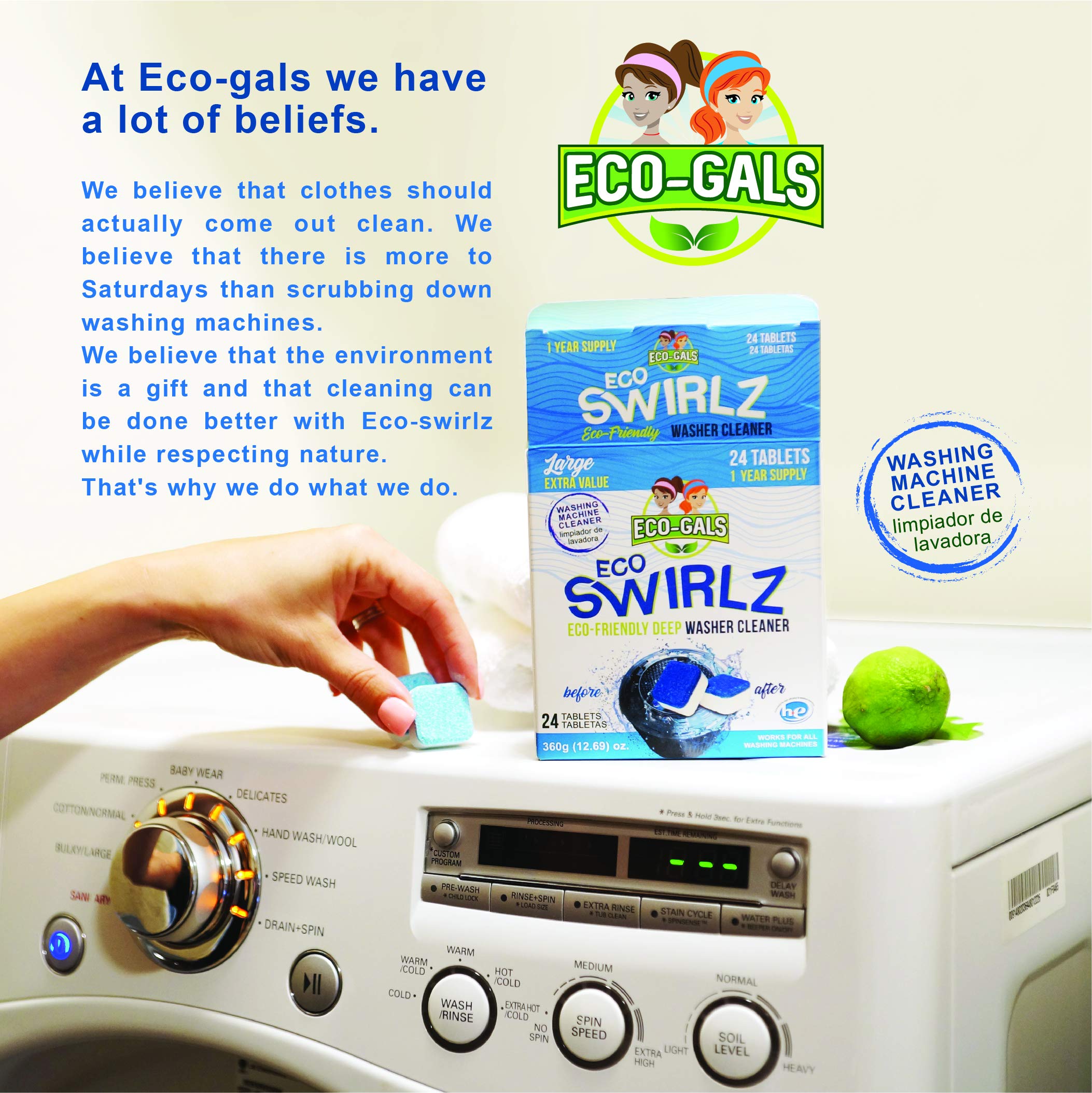 Eco-Gals Eco Swirlz Washing Machine Cleaner with Bonus Eco Scrubz Dishwasher Cleaner Add On 36 Count Deep Cleaning Tablets