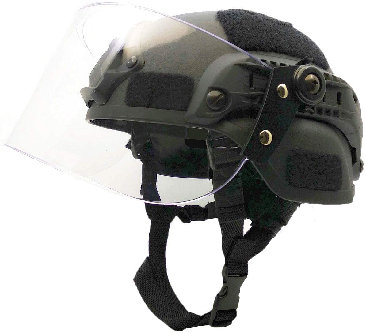 Hunting Explorer Airsoft MICH 2000 ACH Tactical Helmet with Clear Visor NVG Mount and Side Rail, Black, 11.81 x 11.34 x 7.09inch