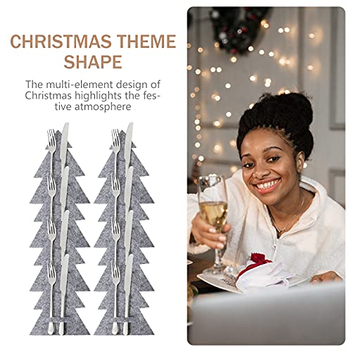 8Pcs Christmas Tree Design Cutlery Bag Home Tableware Cover Table Decor Grey Decor for Celebration Party