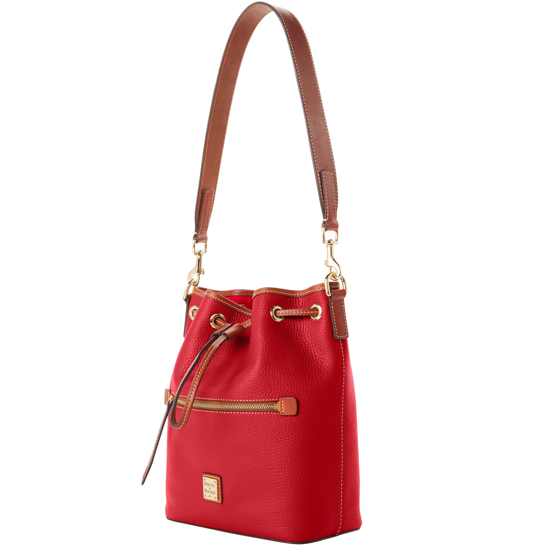 Dooney & Bourke Women's Drawstring in Pebble Grain Leather, Medium Sized Handbag with Drawstring Closure, Red