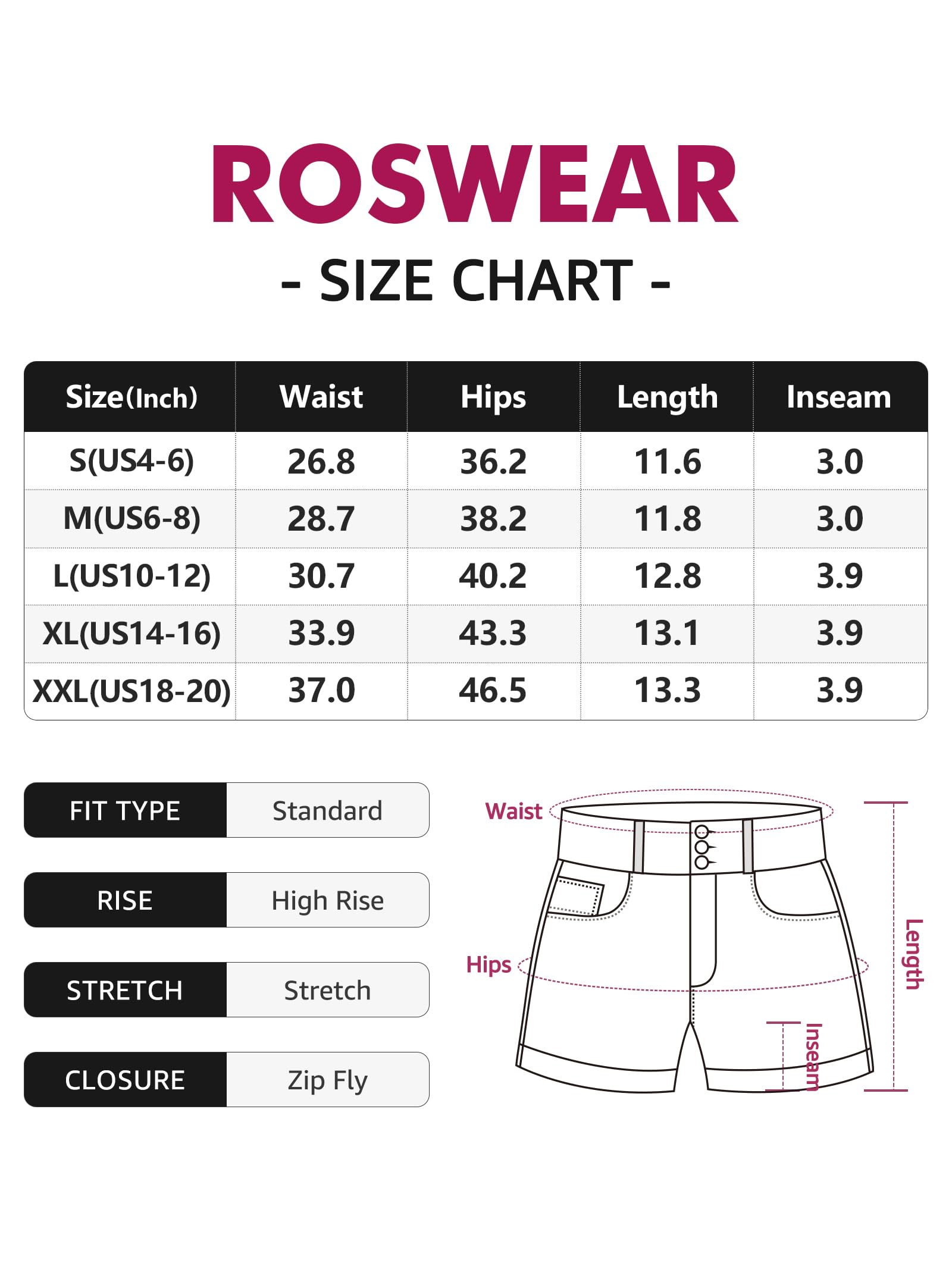 roswear Women's High Waisted Stretchy Denim Shorts Cuffed Jean Shorts White Medium