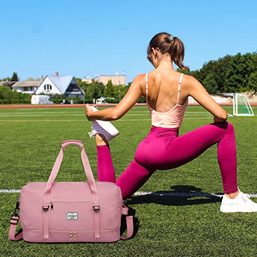 Laripwit Travel Duffle Bag Large Size Gym Bags for Women Weekender Duffel Bag with Shoes Compartment Overnight Bag Women 55 L, Pink