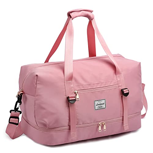 Laripwit Travel Duffle Bag Large Size Gym Bags for Women Weekender Duffel Bag with Shoes Compartment Overnight Bag Women 55 L, Pink