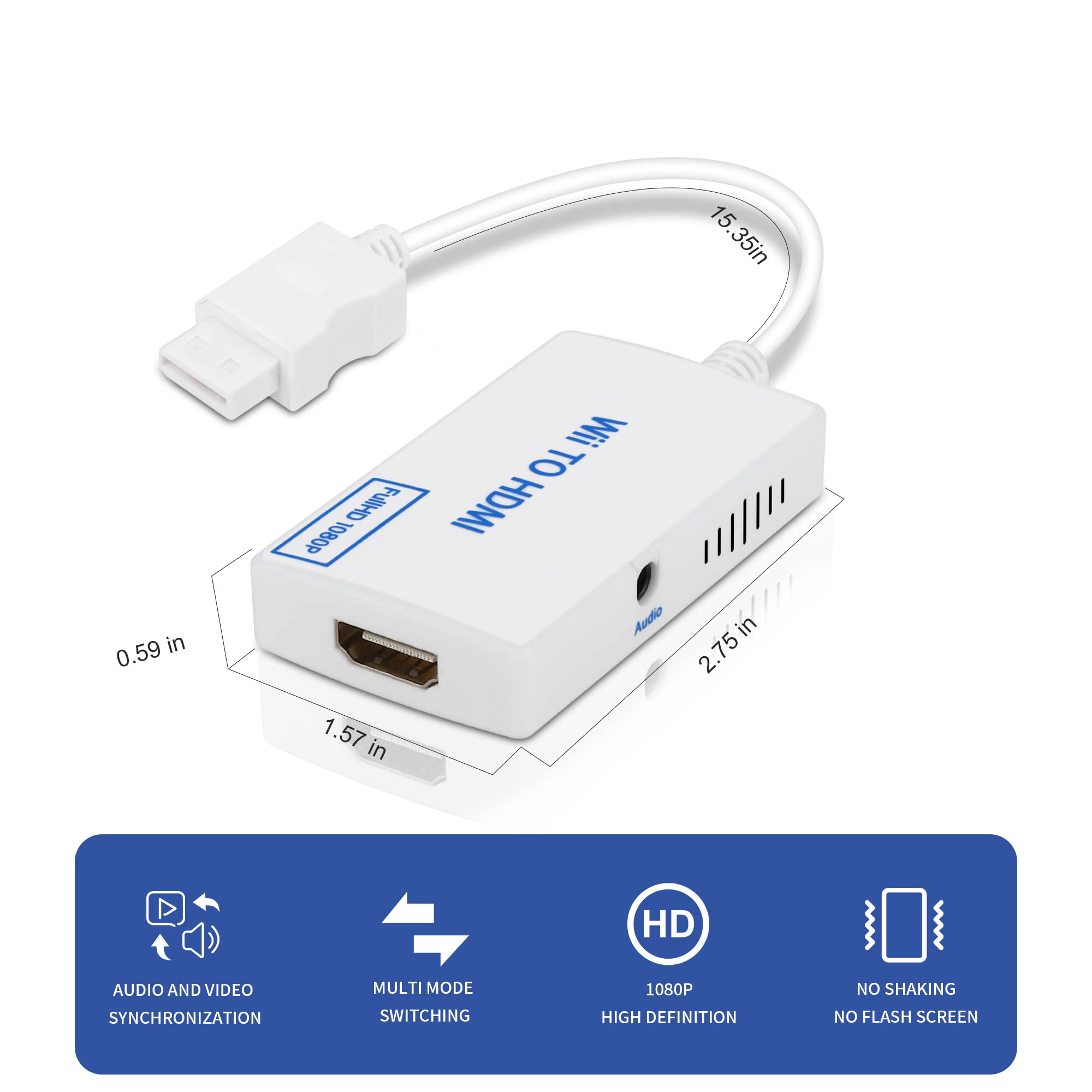 Sheiaier Wii to Hdmi Adapter with HDMI Cable, Wii to Hdmi Converter Supports 3.5mm Audio and HDMI Video Output 720/1080P for Nintendo Wii All Display Modes (White )