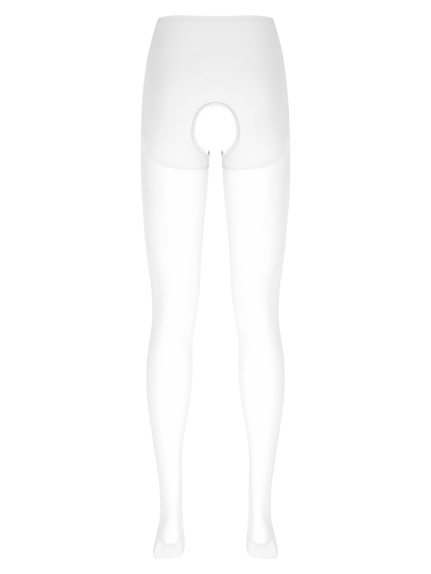 ACSUSS Womens Glossy Semi See-Through Tights High Waist Patchwork Crotchless Pantyhose Stockings White One Size