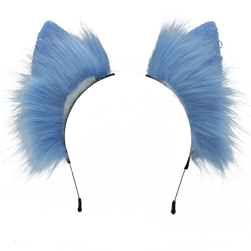 VIGVAN Animal Cosplay Ears, One Size, Black Cat Ears Headband with Chain (Blue)