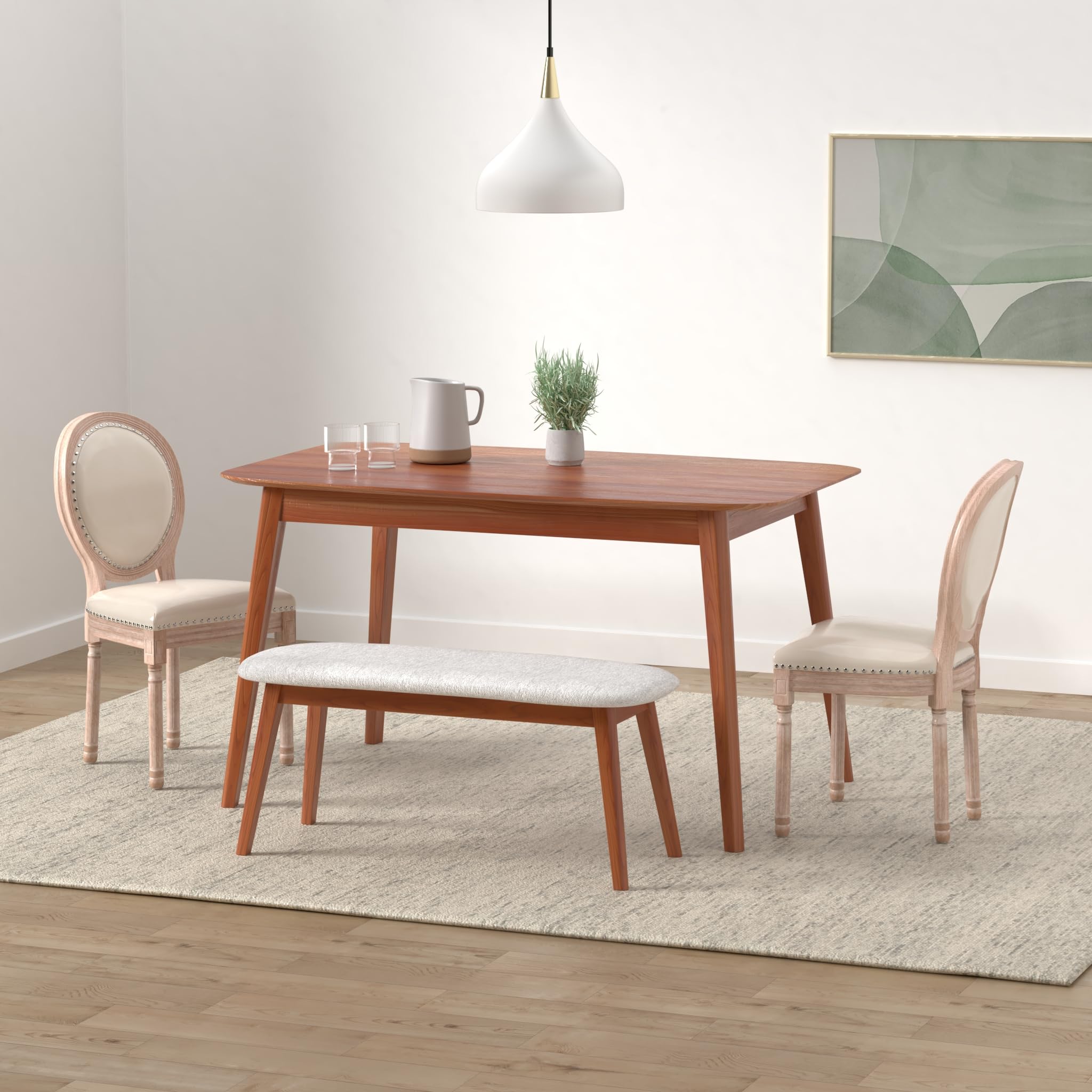 Nrizc French Country Dining Chairs Set of 4, Leather Farmhouse Dining Room Chairs with Round Back, Solid Wood Legs, Oval Side Chairs for Kitchen/Bedroom/Dining Room