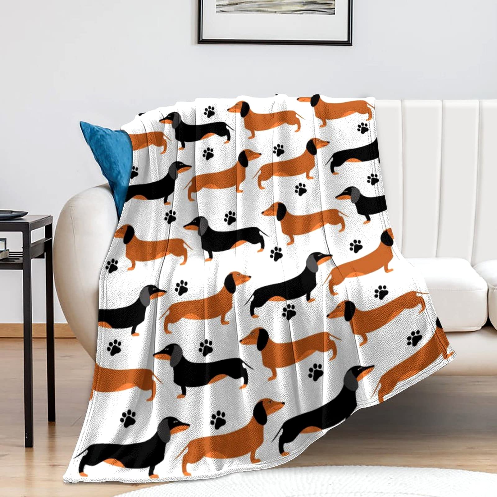 Dachshund Throw Blanket Bedding Super Soft Warm Flannel Blankets for Kids Adults Bedroom Living Room Sofa 80"x60"